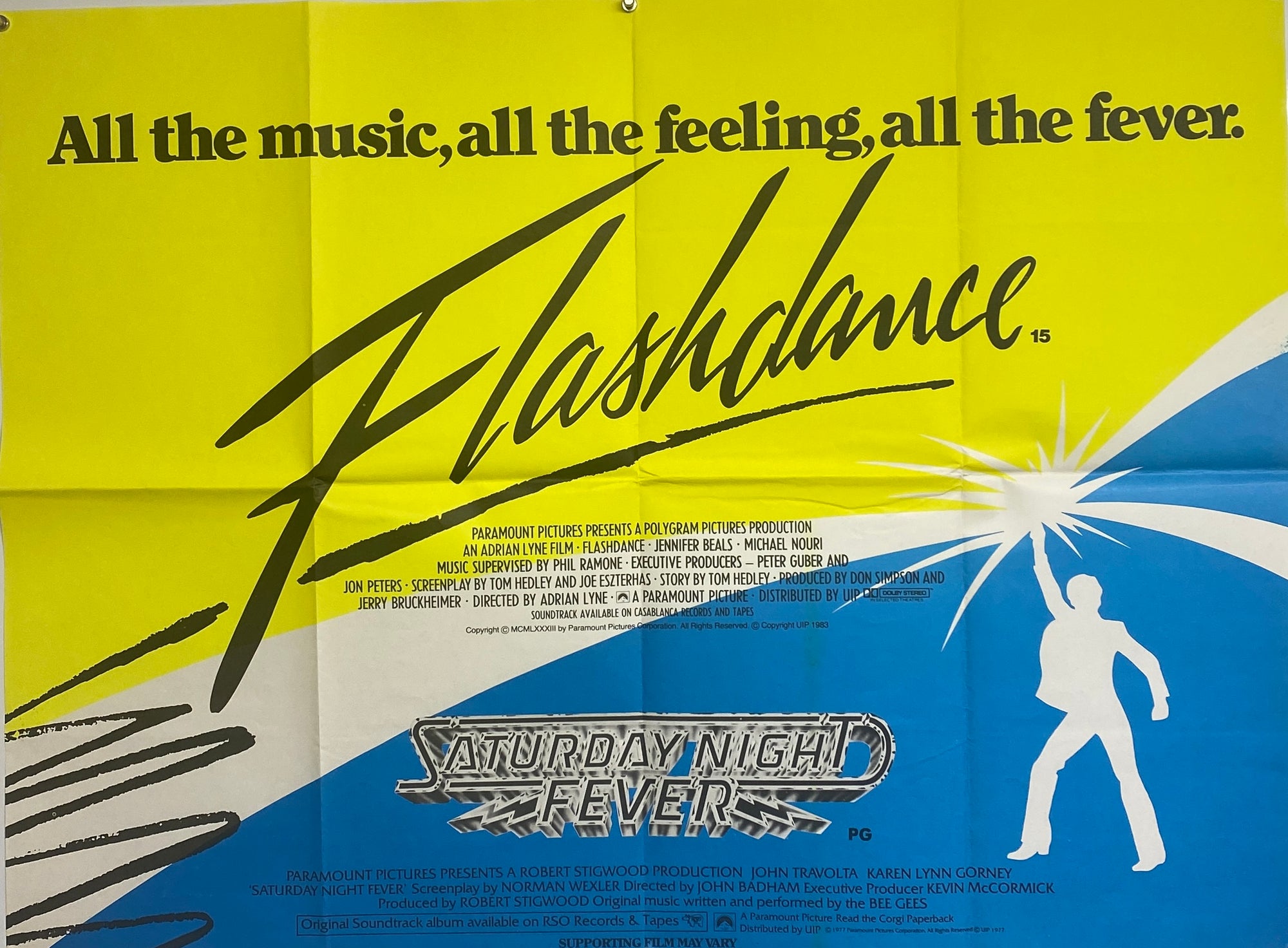 Original 1983 Flashdance/Saturday Night Fever UK Quad Double Bill Post ...