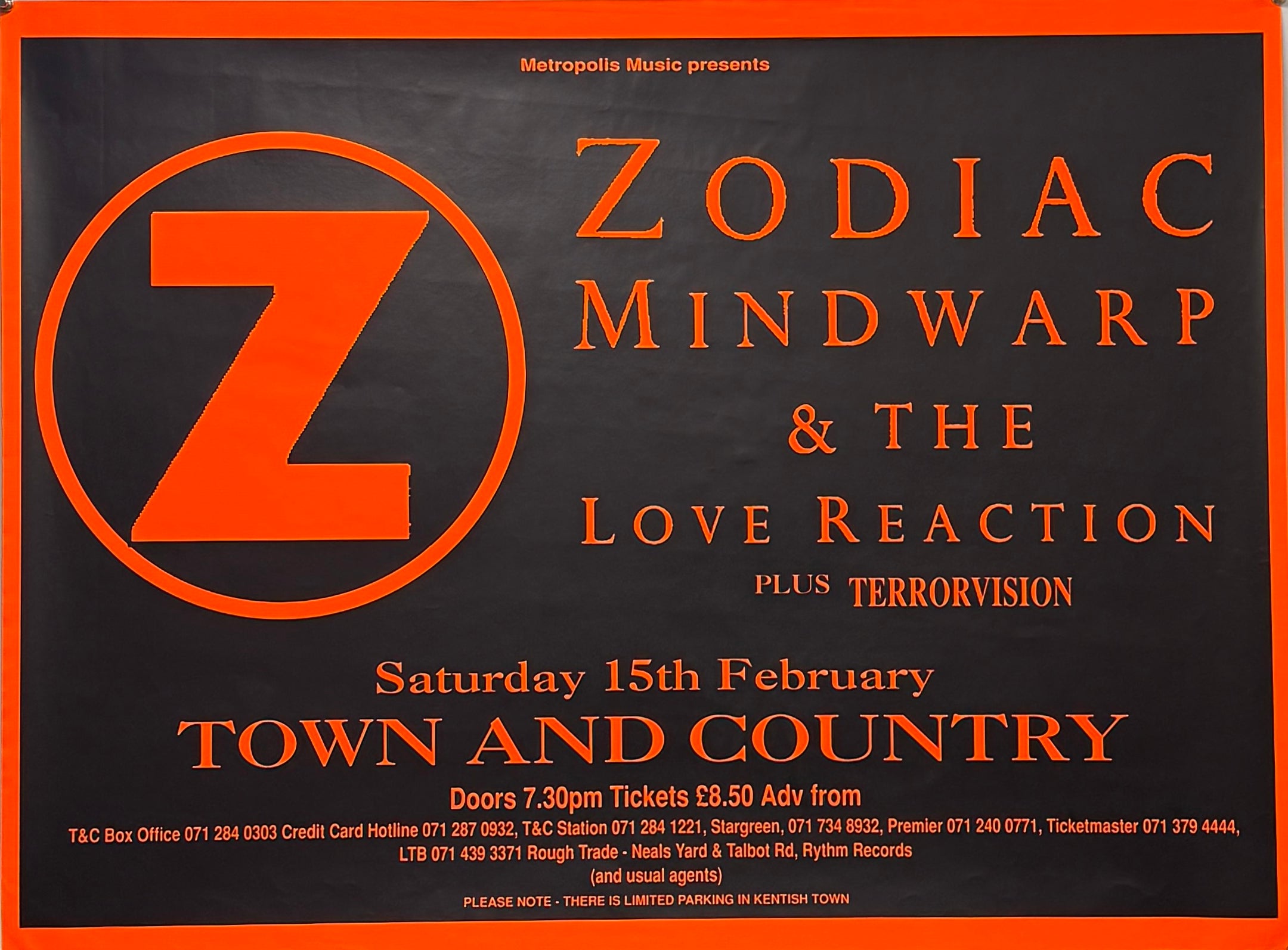 Original 1992 Zodiac Mindwarp – Town and Country Club - Concert Poster ...